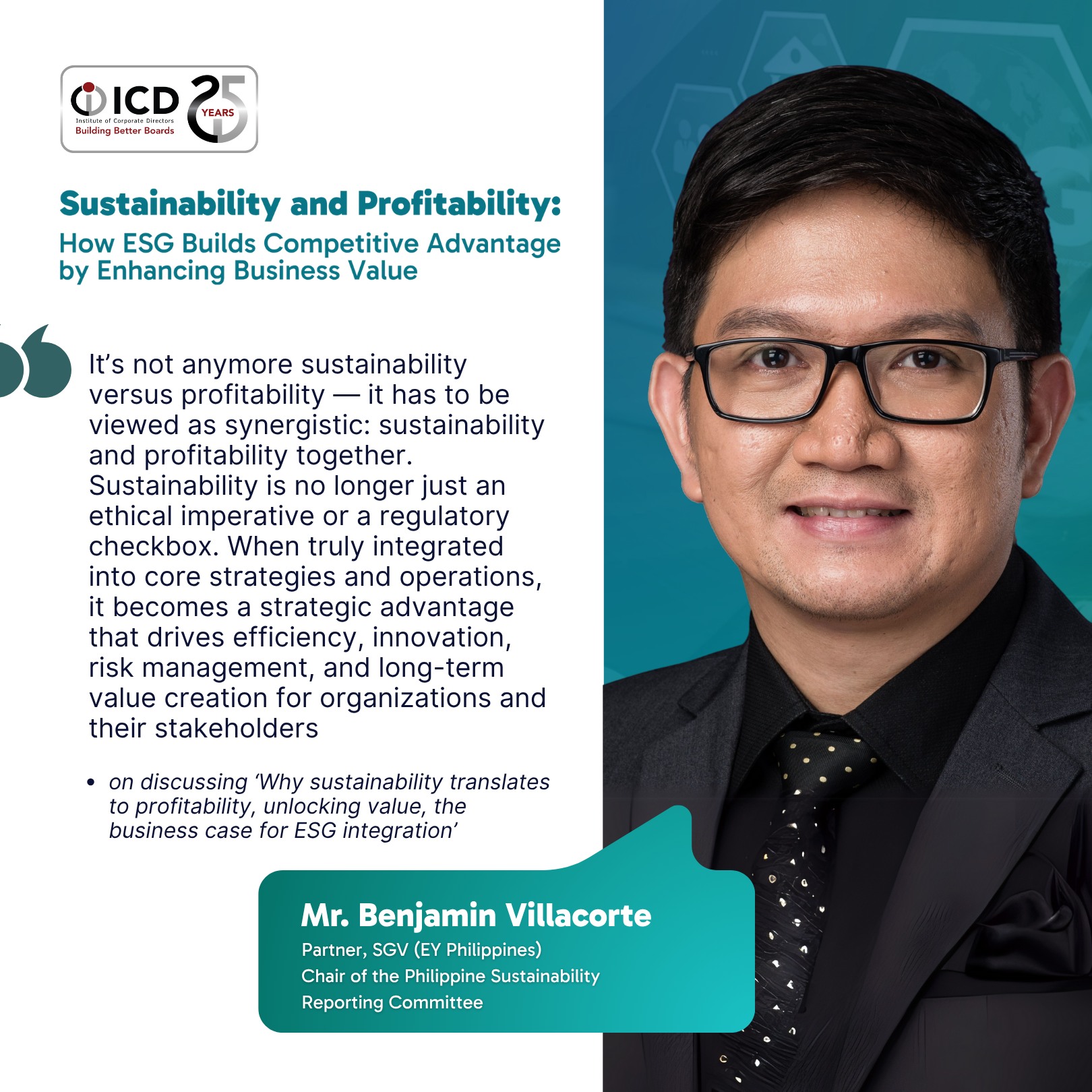Benjamin N. Villacorte shares insights at “Susta | SGV & Co. | EY ...